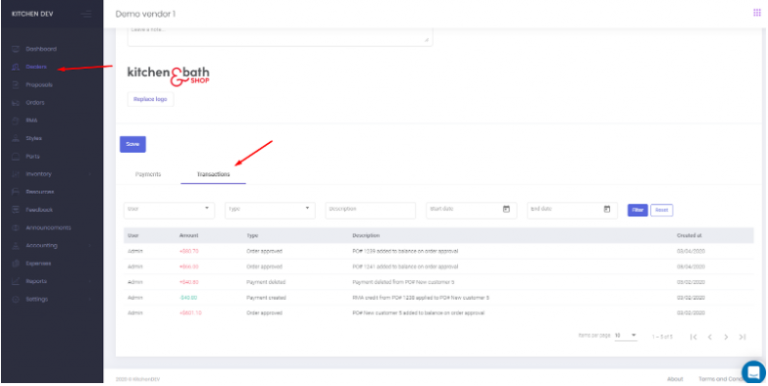 Viewing All Transactions for Any of Your Dealers - KitchenDEV